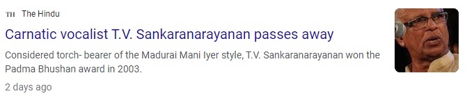 Noted Carnatic vocalist TV Sankaranarayanan – TheRajBlog